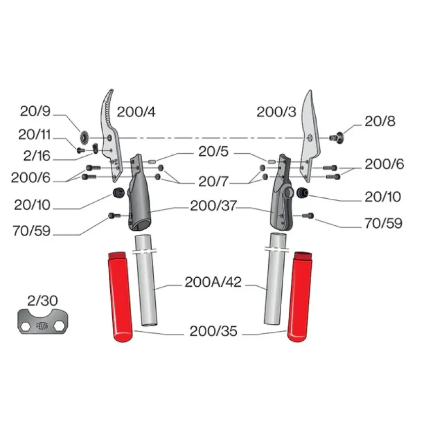 FELCO 200A-60 Лека ножица с дълги дръжки за професионална резитба
